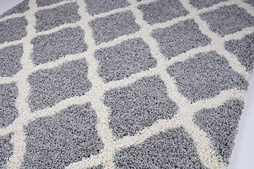 Pierre Cardin Luxury Shag/Flokati Collection Trellis Rug Design Abstract Area Rugs for Living Room, Bedroom, Kitchen Patterns Accent Contemporary Area Rugs (8' x 10', Gray/Light Gray)