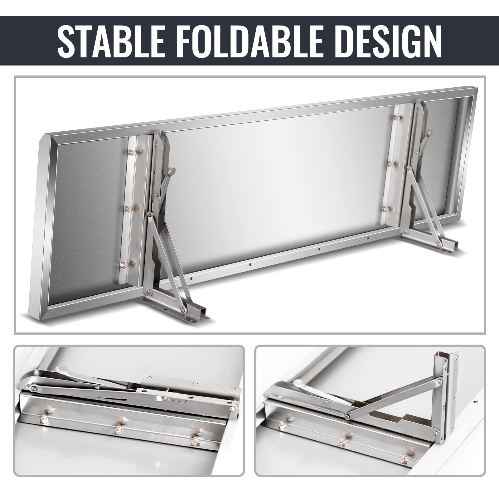 KODOM Concession Shelf 72L x 12W Inch, Stainless Steel Drop Down Folding Serving Food Shelf Stand Serving for Concession Windows