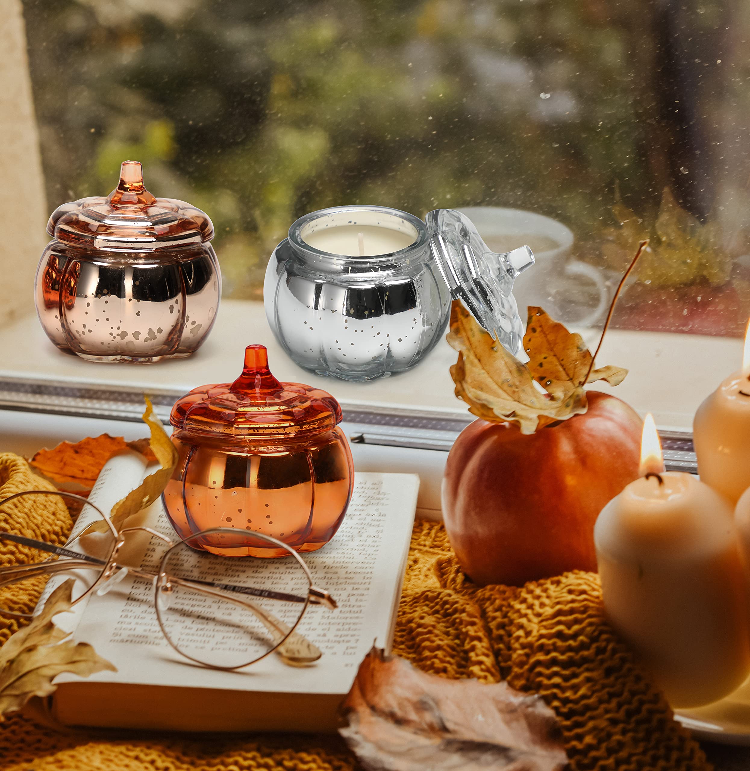 Pumpkin Shaped Candle, Fall Farmhouse Decoration, Autumn Pumpkin Spice Scented Set, Halloween Thanksgiving Candle Gift(3 x 4.5oz)