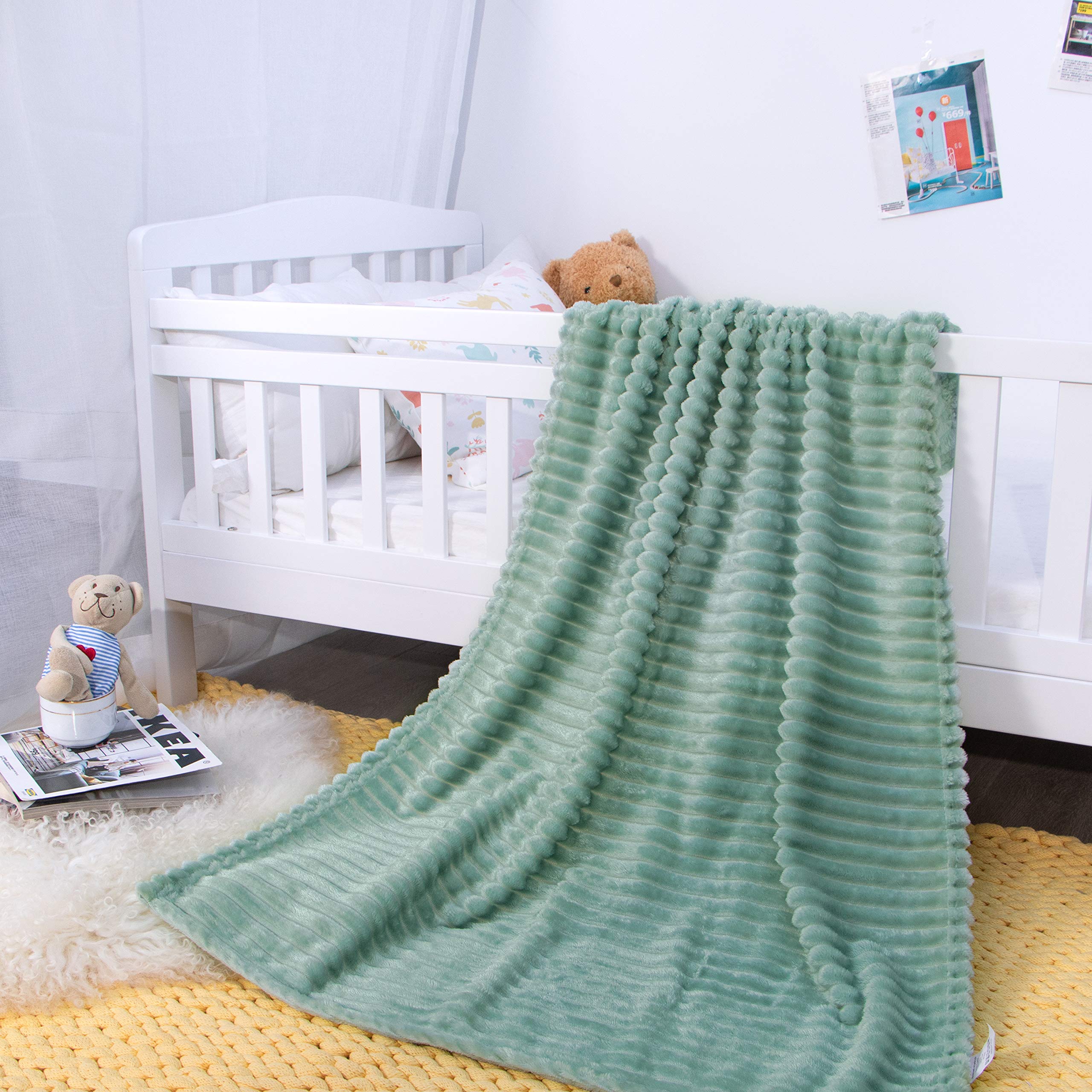 NTBAY Flannel Fuzzy Toddler Blanket, Fluffy Warm and Lightweight Reversible Stripes Design Baby Plush Blanket, 30x40 Inches, Mint