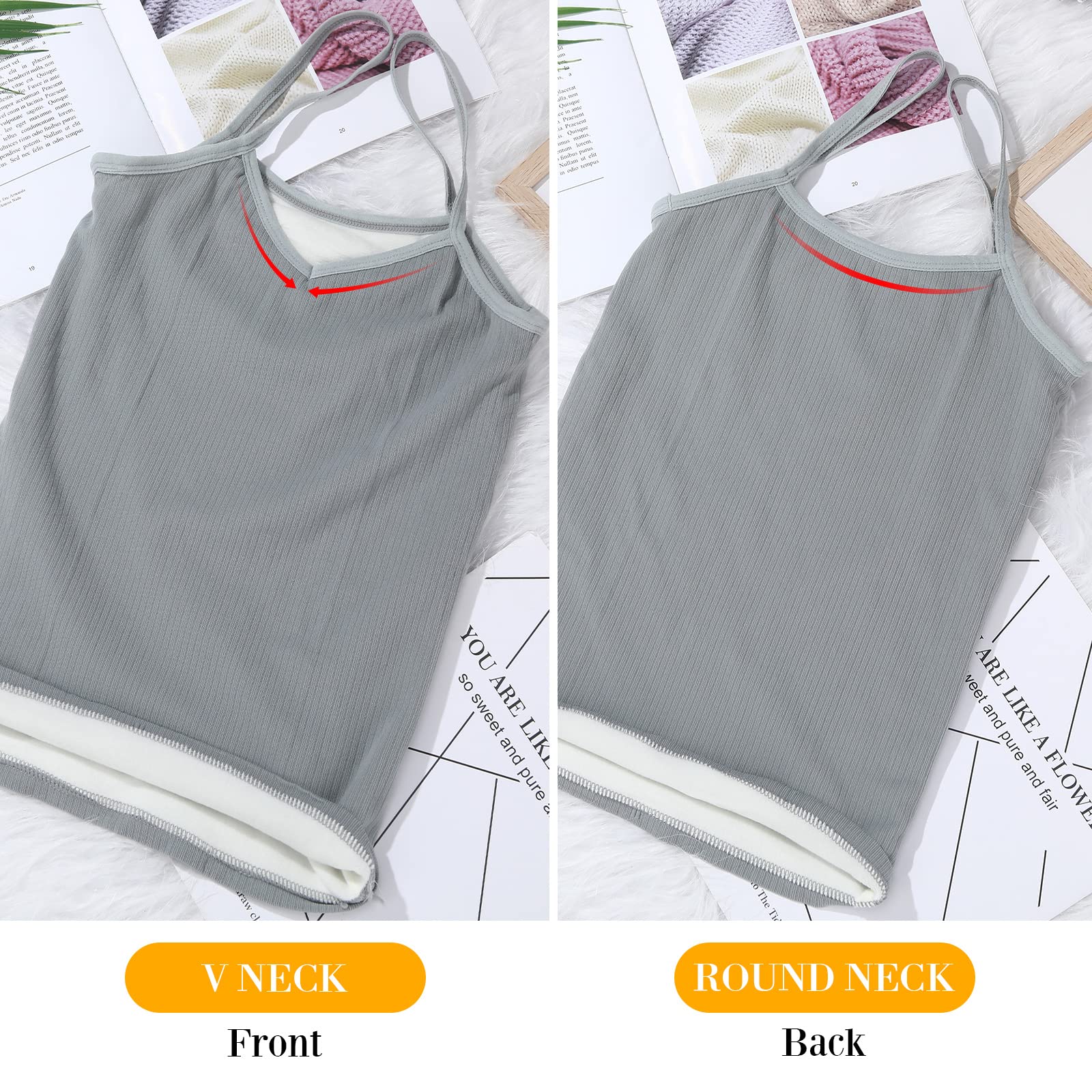 3 Pieces Thermal Tank Top for Women Camisole Polyester Fiber Lined Camisole Underwear Tank Top Vest (Black, White, Gray, S)
