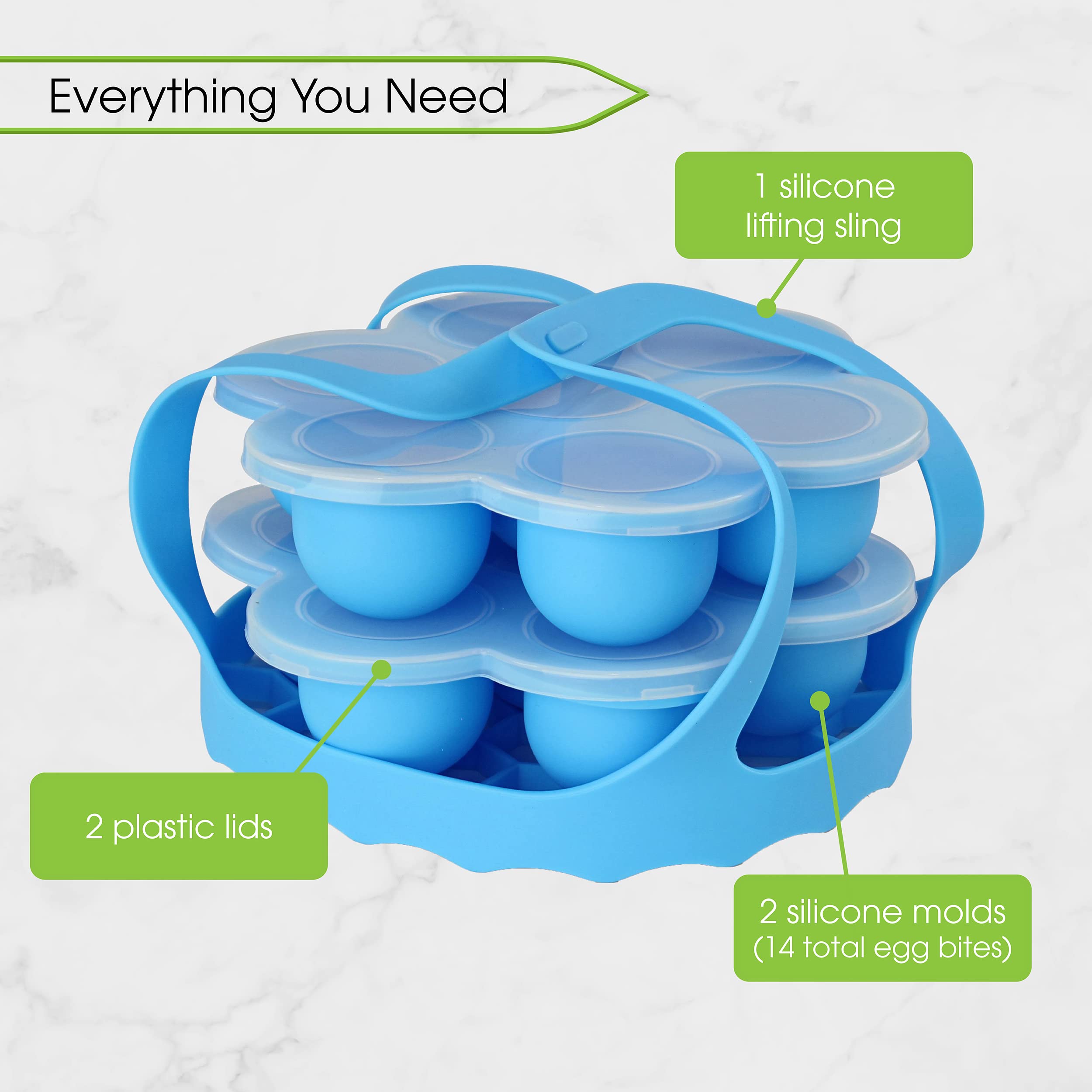 7Penn Silicone Egg Bite Molds Compatible with Instant Pot - 2-Pack Sous Vide Egg Bite Maker Accessory and Lifting Sling