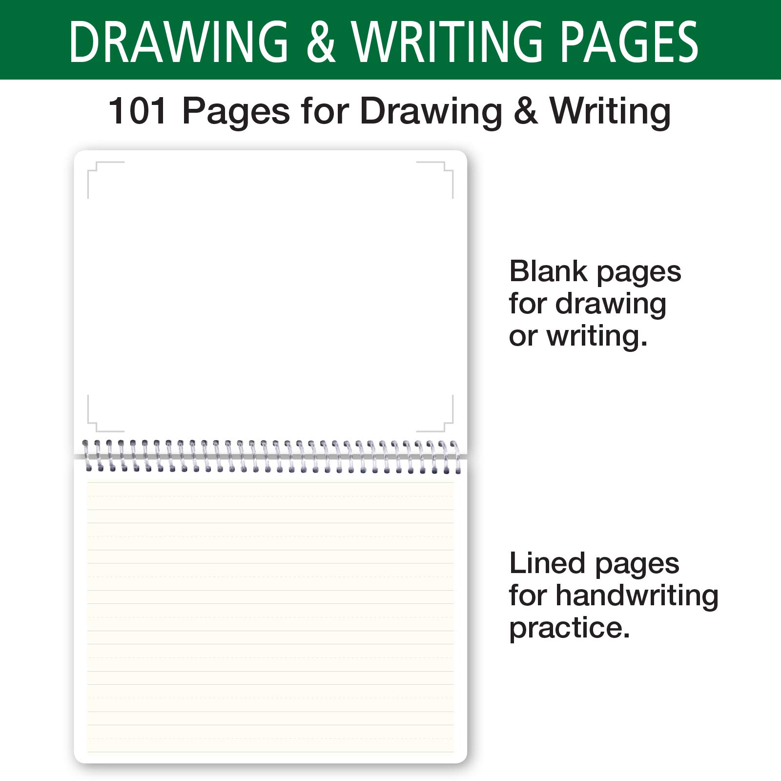 Primary Journal for Writing & Drawing for Kids. Kindergarten Journals include Reading Log Pages & Worksheet Pages for Geography, Days of Week, Seasons and More.