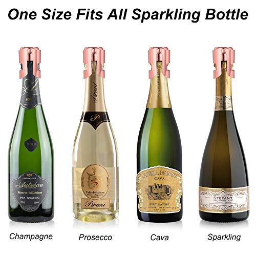 OWO Champagne Stopper, Stainless Steel Bottle Plug Sealer for Sparkling Wine, Superior Leak-Proof Bubble Retaining Saver, No Sharp Edge, No Spill, Fizz Saver, Passed Press Test (Rose Gold)