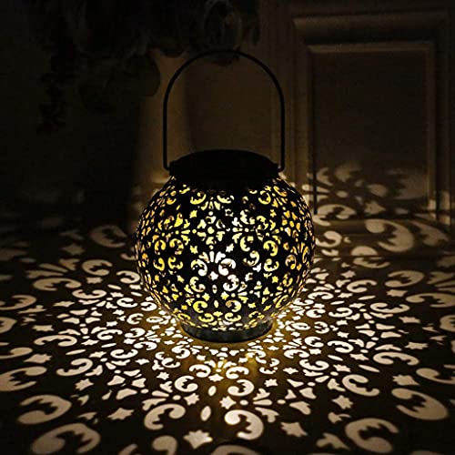 CHYSP Solar Led Iron Art Hollow Lantern Light Outdoor Decorative Lighting Handheld Hanging Lamp for Home Garden Yard Pathway