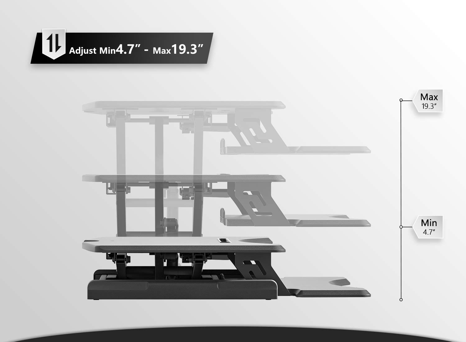 FEZIBO Standing Desk with Height Adjustable, Standing Desk Converter Stand up Riser Tabletop Workstation fits Dual Monitor 37 inches Black