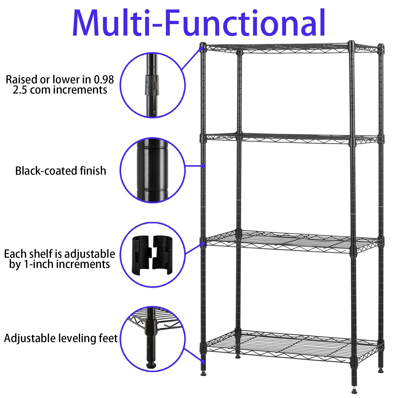 4-Shelf Adjustable,Standing Storage Shelf Units,(200 Pound Loading Capacity per Shelf) Steel Organizer Wire Rack for Laundry Bathroom Kitchen Pantry Warehouse Basement,13.4"D x 23.2"W x 48"H, Black