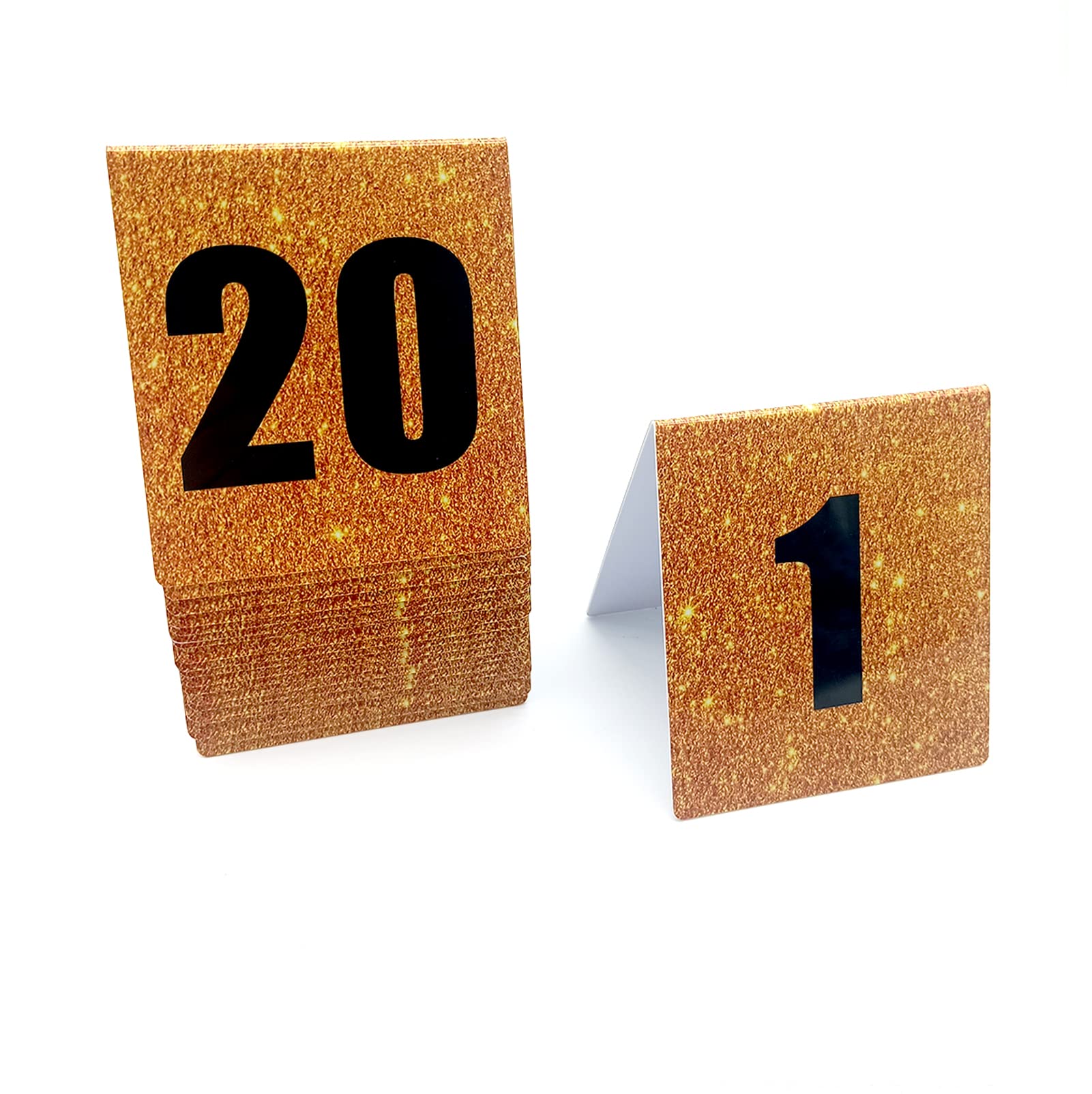 Table Numbers, 20 Pcs Wedding Table Numbers, Gold Double-sided Plastic Table Signs Seat Numbers for Wedding Reception Party Birthday Anniversary Catering Banquet Restaurant Event Decor,1-20