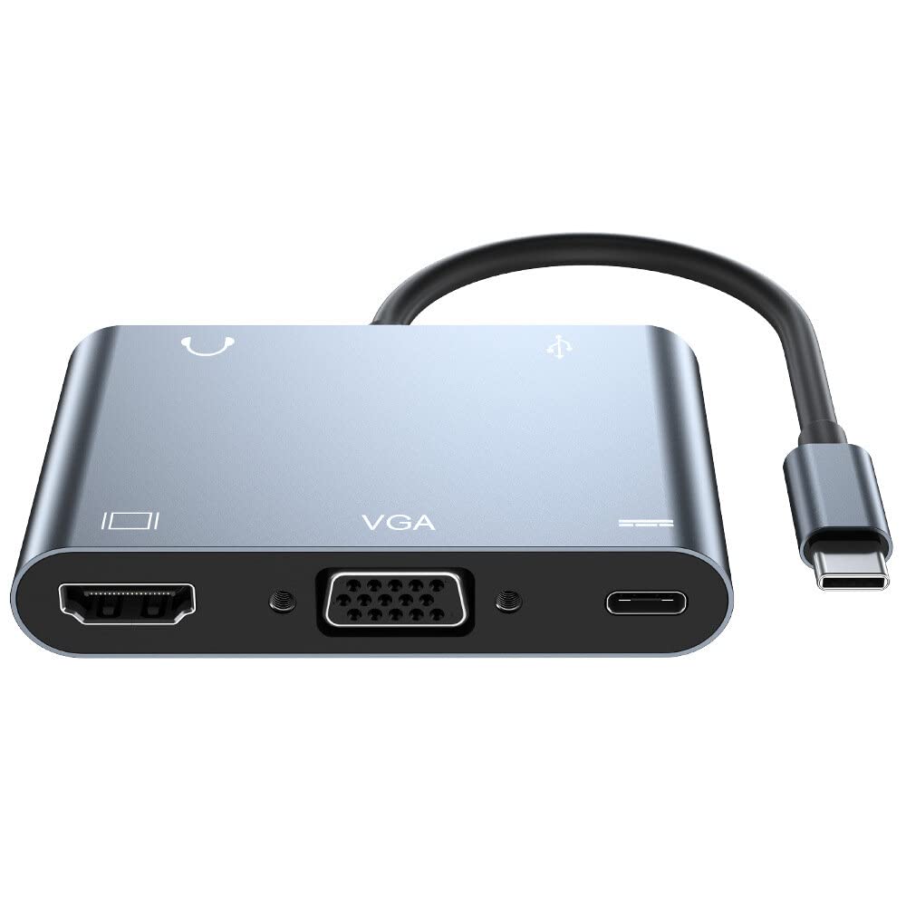 5 in 1 Type-C Docking Station USB-C Hub Adapter with USB3.0 USB-C PD 100W 4K HDMI-Compatible 1080P VGA 3.5mm Audio for PC Computer Laptop BYL-2002