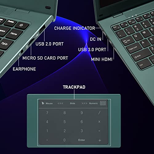 Azeyou Newest 14.1" Thin Light Business Student Laptop Computer, up to 2.8GHz Celeron N4020 Processor, 4GB DDR4 RAM, 64GB Storage, 2MP Webcam, WiFi, Bluetooth, Windows 11 Laptop Green
