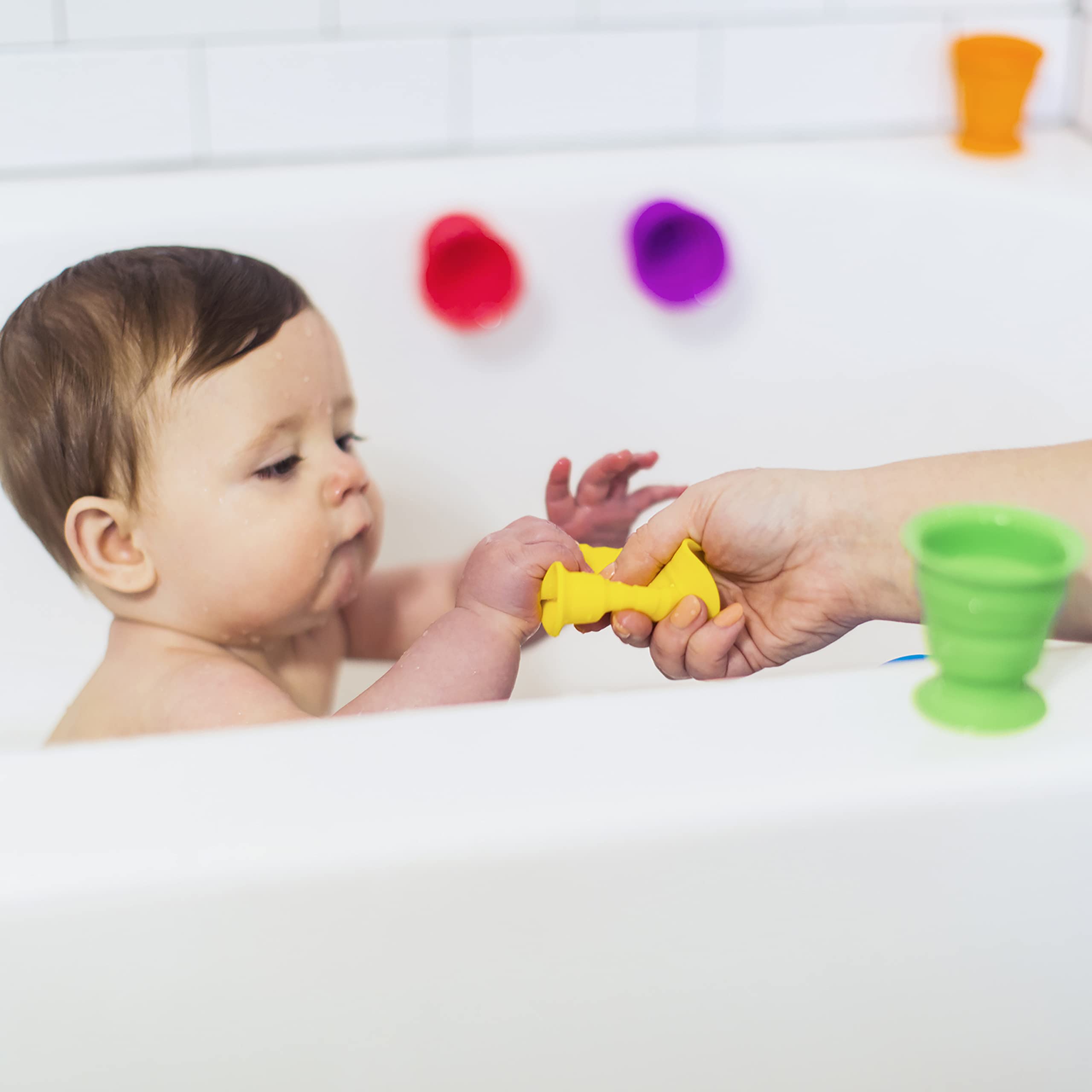 Baby Einstein Stack & Squish Cups Infant to Toddler Collapsible Sensory Toys for Beach, Bath, Floor & More, 6pcs, 3 Months+