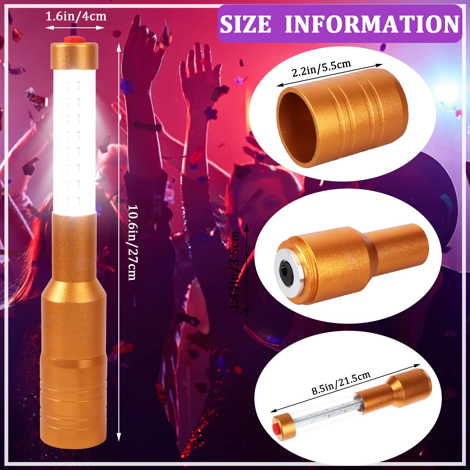 4 Pieces LED Strobe Baton Bottle Service Sparklers Bottle Service Light Bottle Handheld Light for Nightclubs Weddings Parties Activities Supplies (Gold)
