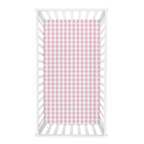 Pink and White Buffalo Check Deluxe Flannel Fitted Crib Sheet-Buffalo Check Print, Cotton Flannel, Pink, White, Fully Elasticized, 10 in Deep Pockets, Fits Standard Crib Mattress 28 in x 52 in