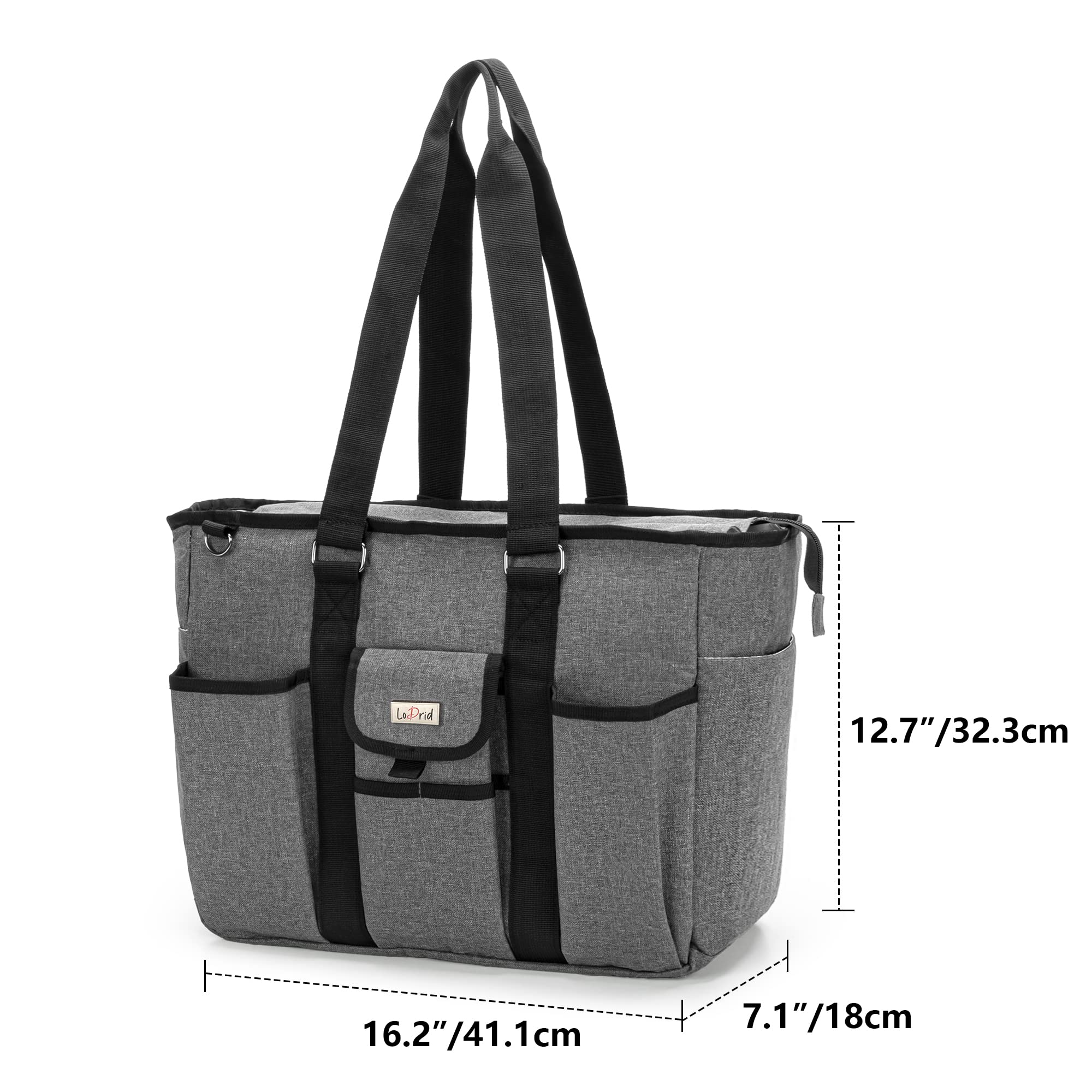 LoDrid Nurse Bag with Bottom Pad, Large Home Health Nurse Bag, Medical Assistant Bag with Multiple Pockets Features, Nurse Equipment Bag for Work, Grey, Bag Only