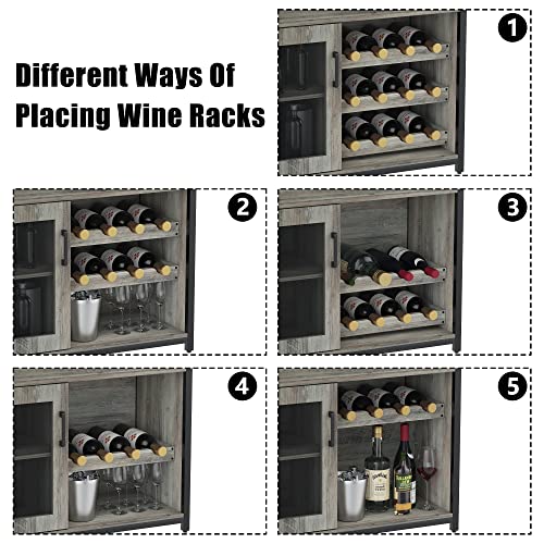 Amyove Wine Bar Cabinet with Detachable Rack, Glass Holder, Small Sideboard and Buffet Mesh Door, Grey