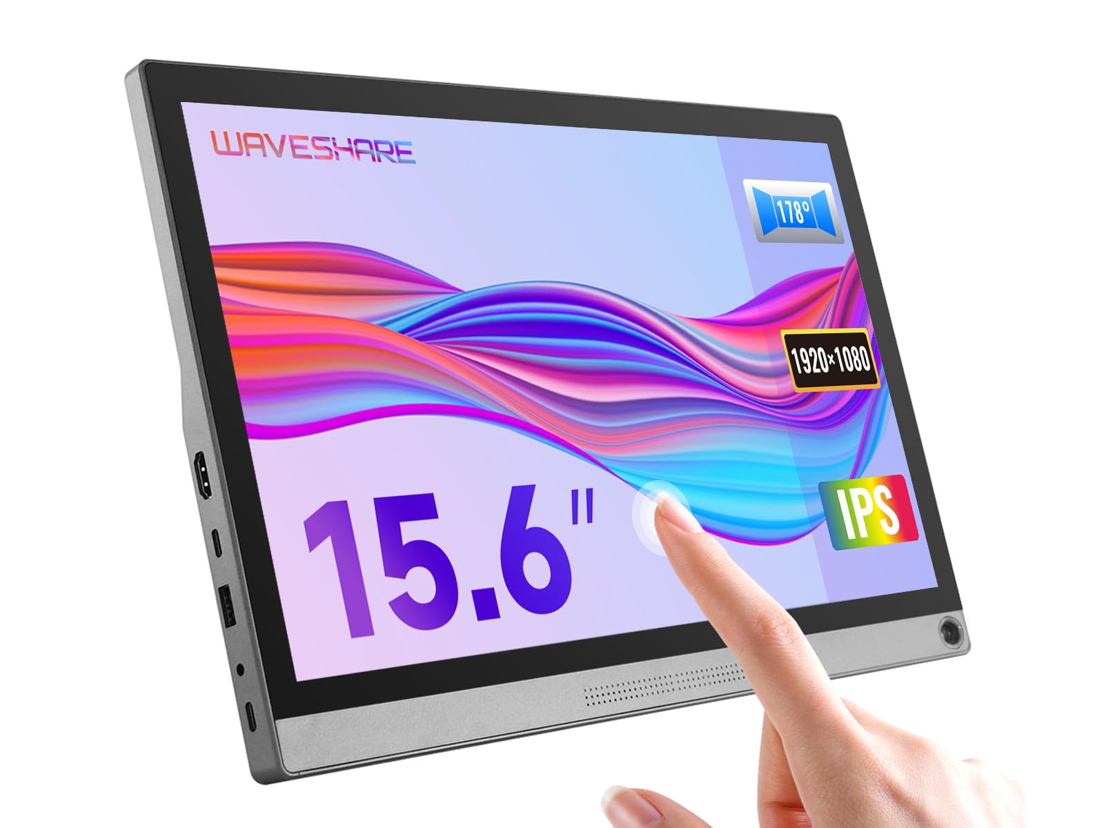 waveshare 15.6inch Universal Portable Touch Monitor Compatible with Raspberry Pi 4B/3B+/3A+/2B/B+/A+/Zero/Zero W/WH/Zero 2W CM3+/4 HDMI/Type-C Port 1920×1080 Resolution Supports Jetson Nano/Windows
