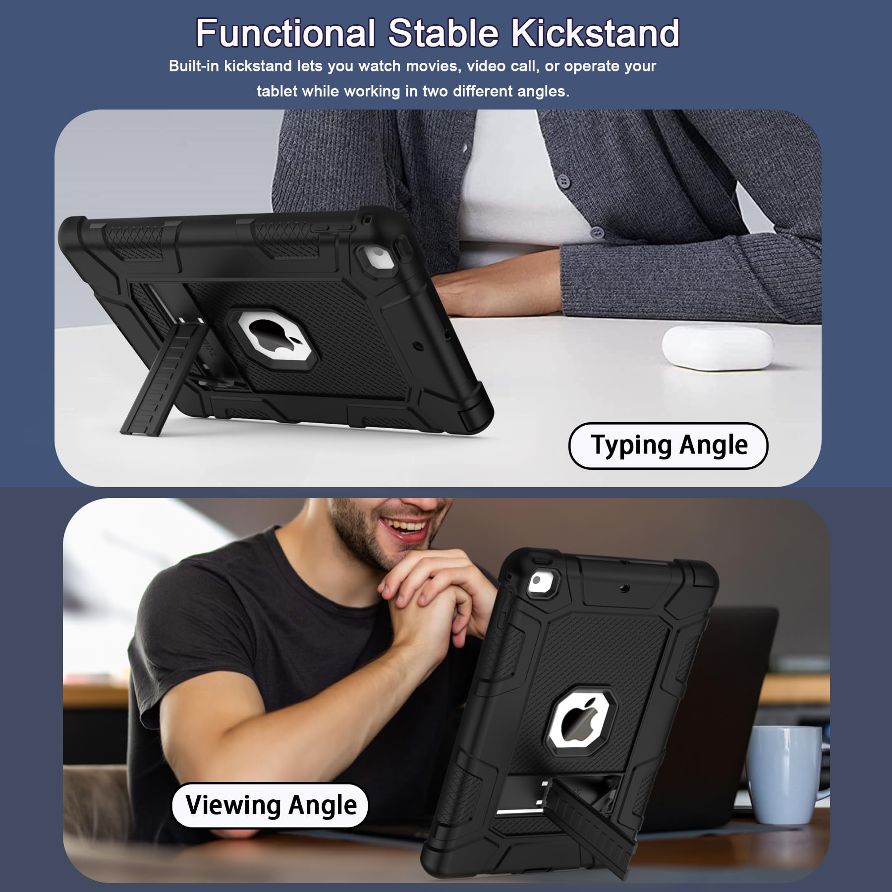 Rantice iPad 6th Generation Cases , 5th Case , Air 2 9.7 Shockproof Rugged Drop Protection Cover Built with Kickstand for 9.7'' A1893/A1954/A1822/A1823 (Black)
