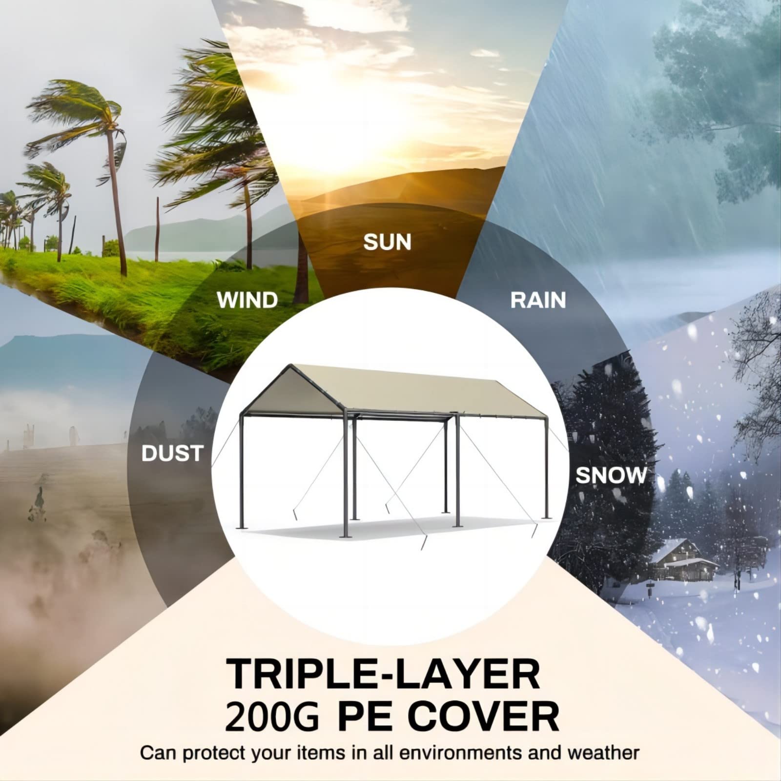 Grezone Carport Heavy Duty Portable Garage 10 x 20FT Car Tent All Season UV Resistant Car Canopy for Auto Party Camping Truck Boat (Beige)