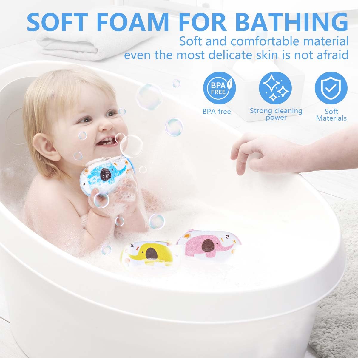 OBTANIM Baby Bath Sponge Soft Foam Scrubber Natural Sponge for Bathing, Shower Scrubber Body Sponge for Kids/Babies/Men/Women, Set of 3