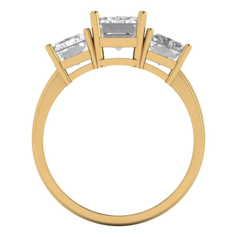 4.0 Ct Brilliant Emerald Cut Clear Simulated Diamond 14K Yellow Gold Three Stone Engagement Bridal Anniversary Ring Size 8.75