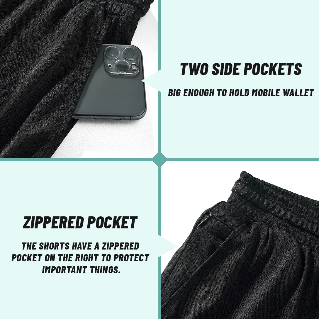 AIMPACT Mens Athletic Shorts 6 Inch Inseam Mesh Breathable Sold Soft Workout Gym Running Shorts with Zip Pocket (Black L)