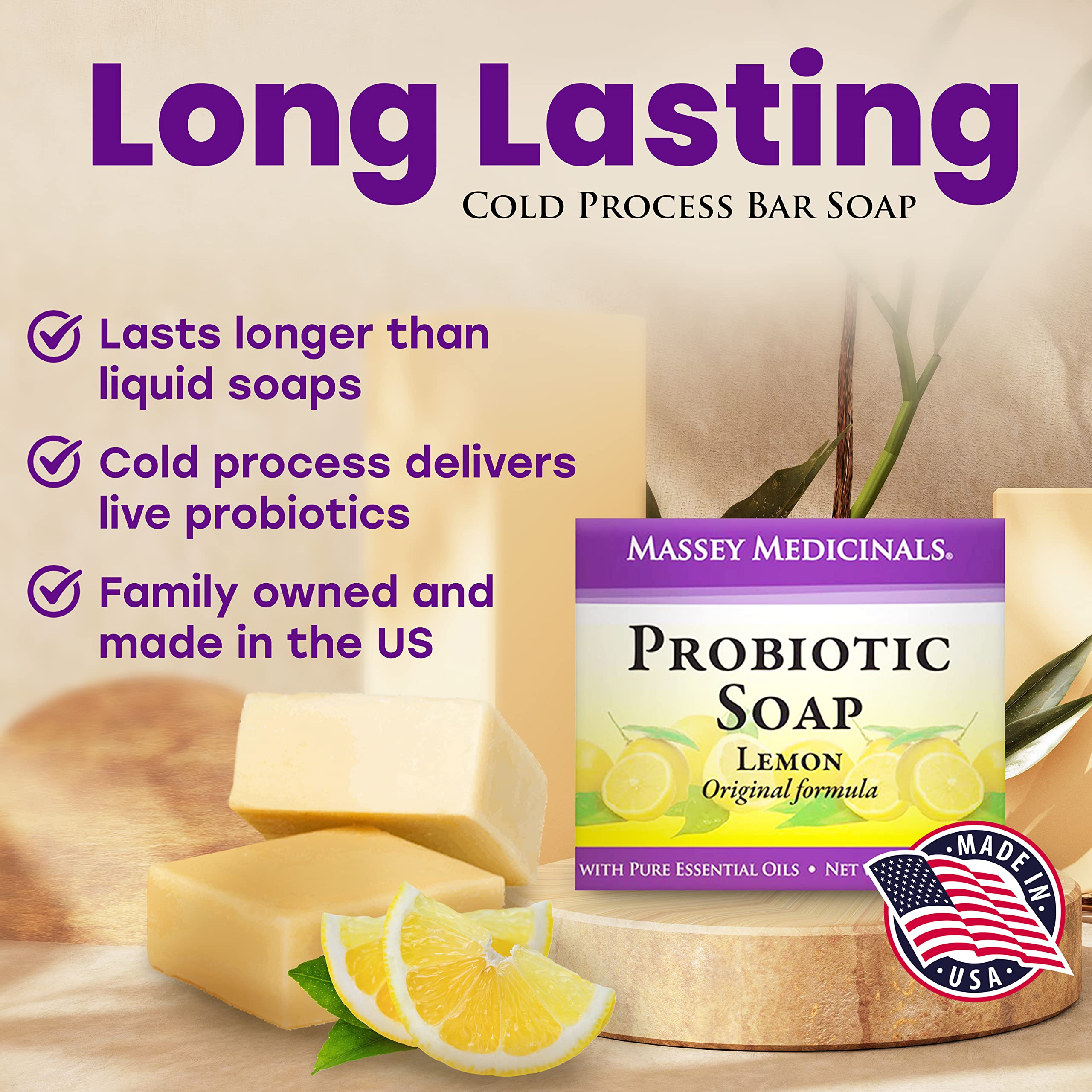 Candida Freedom Massey's CF 100% Natural Probiotic Soap Bar - Elevate Your Skincare Routine with Potent Tea Tree and Refreshing Lemon Essence - Pure Citrus Bliss 4oz