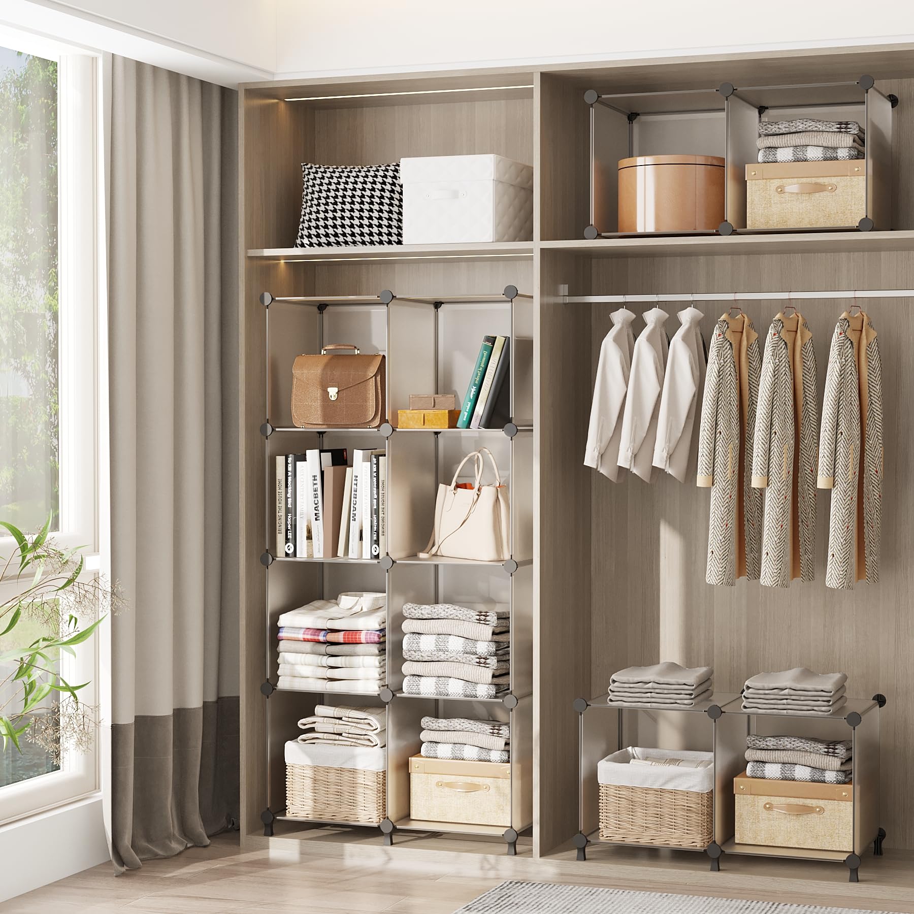 AWTATOS Cube Storage Closet Organizer Storage Cubes Shelves Bookshelf DIY Plastic 9 Cube Organizer Shelf for Bedroom, Home Office, Translucent