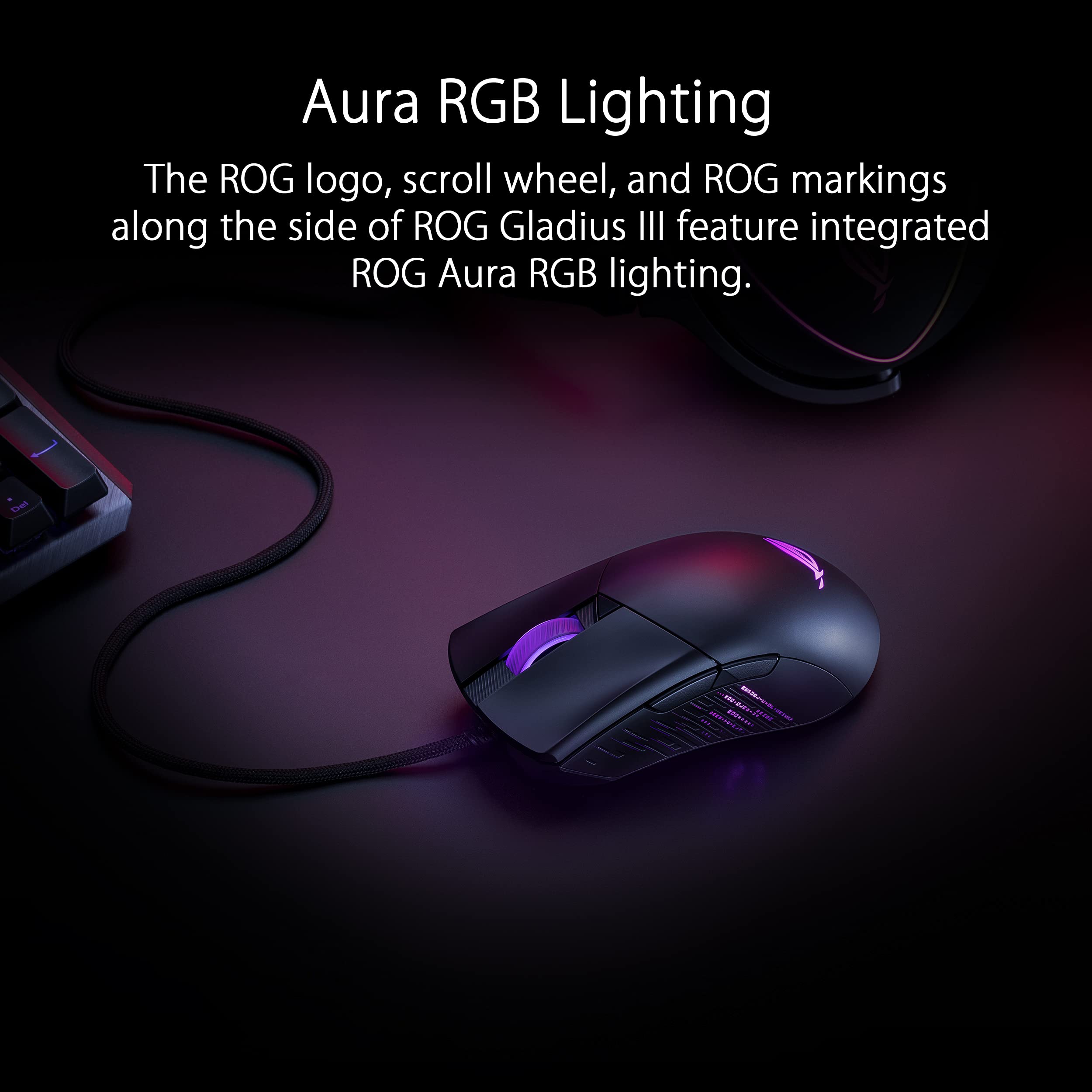 ASUS ROG Gladius III Wired Gaming Mouse | Tuned 19,000 DPI Sensor, Hot Swappable Push-Fit II Switches, Ergo Shape, ROG Omni Mouse Feet, ROG Paracord and Aura Sync RGB Lighting (Renewed)