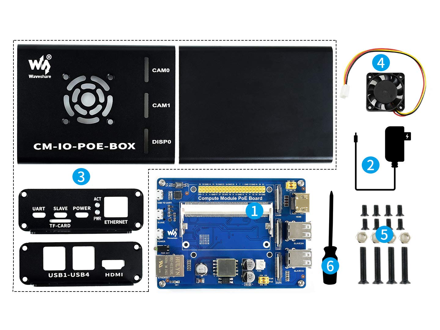 TOP1 CM-IO-POE-Box Compute Module Mini-Computer with Compute Module PoE Board Based On Raspberry Pi Compute Module CM3/3+ Series Support 2 CSI Cameras PoE Power Over Ethernet