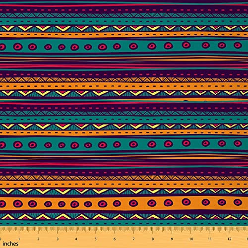 Aztec Fabric by The Yard, Boho Indian Upholstery Fabric, Tribal Traditional Ethnic Decorative Fabric, Cartoon Waterproof Outdoor Fabric, DIY Art Upholstery and Home Accents, Red Green, 2 Yards
