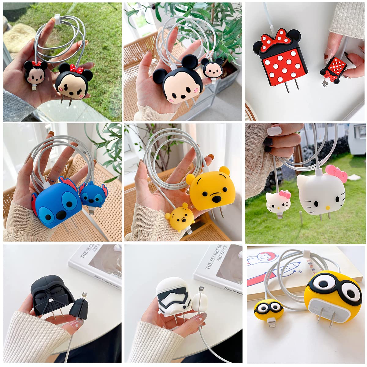 3D Protective Case for iPhone 20W USB-C Power Adapter Charger USB Lightning Cable, Cute Cartoon Series Soft Silicone Fast Lightning Chargers Cable Protective Cover for iPhone Charger (Cute Minnie)