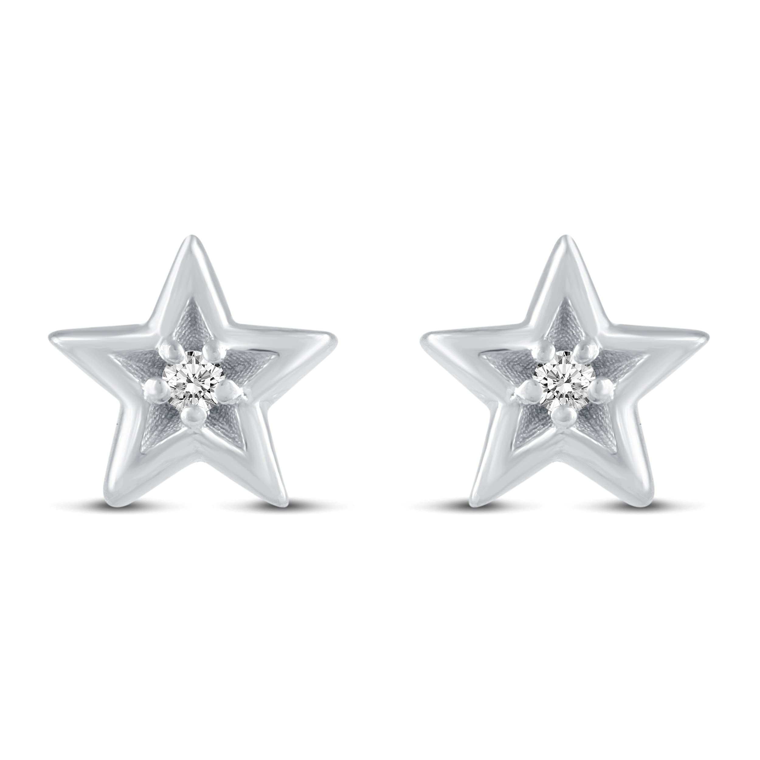 3 Pairs Set Ear Party 1/10 Cttw Natural Diamond Turtle Star Bezel Stud Earrings in 925 Sterling Silver