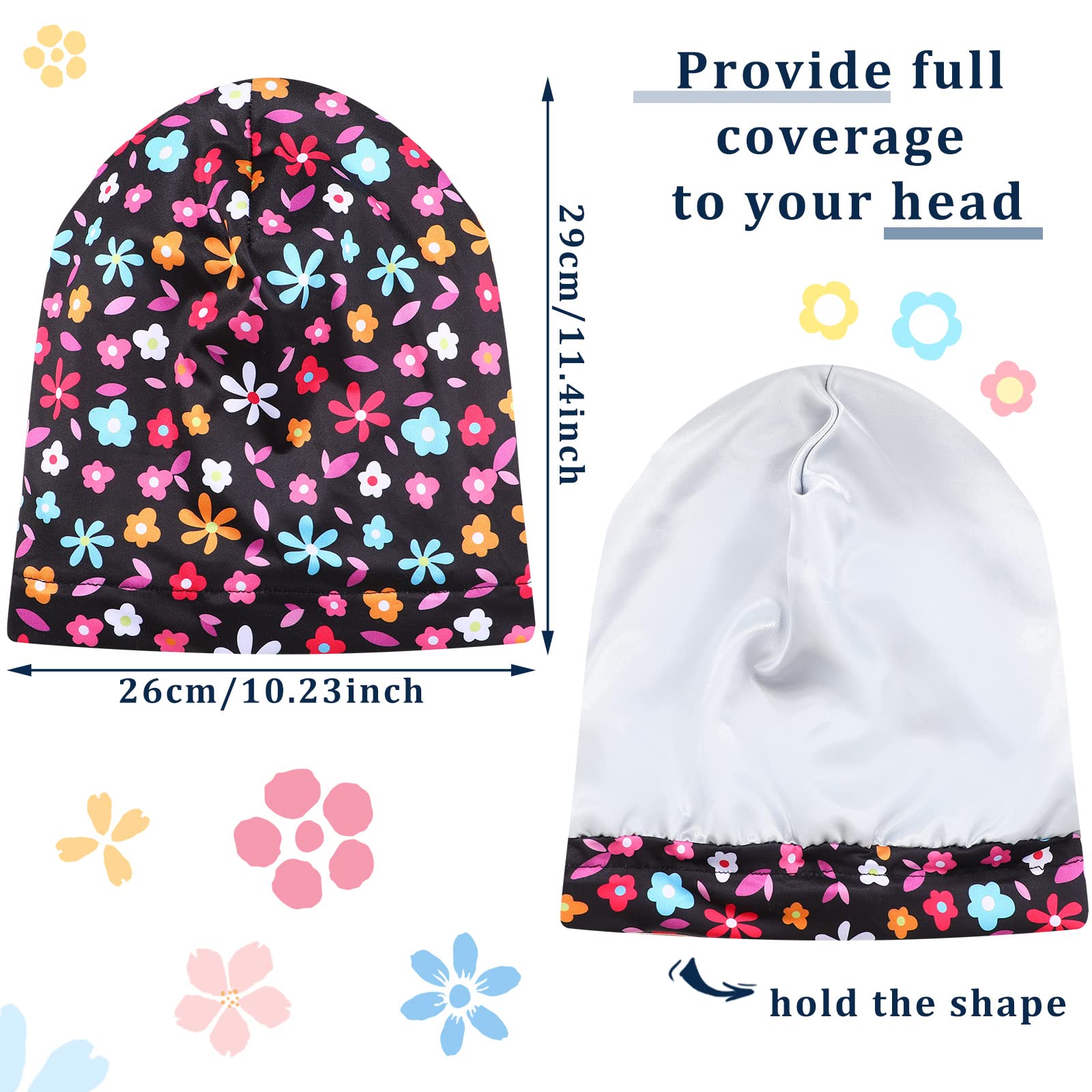 Tatuo 2 Pcs Satin Lined Hair Bonnet for Sleeping Kids Gift for Christmas Sleep Cap Head Scarf Curly Hair with Elastic Band(Cute Pattern) Multicoloured