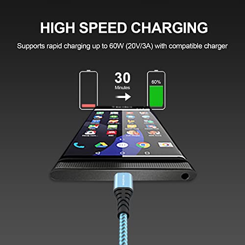 Amaitree USB C to USB C Cable, 3Pack(3/6/6Ft) 60W Nylon Braided Fast Charge USB C Cable, Compatible iPhone 15/15 Pro/15 Plus/15Pro Max, Samsung Galaxy S23, iPad Pro 2021, iPad Air 4, MacBook Pro 2020