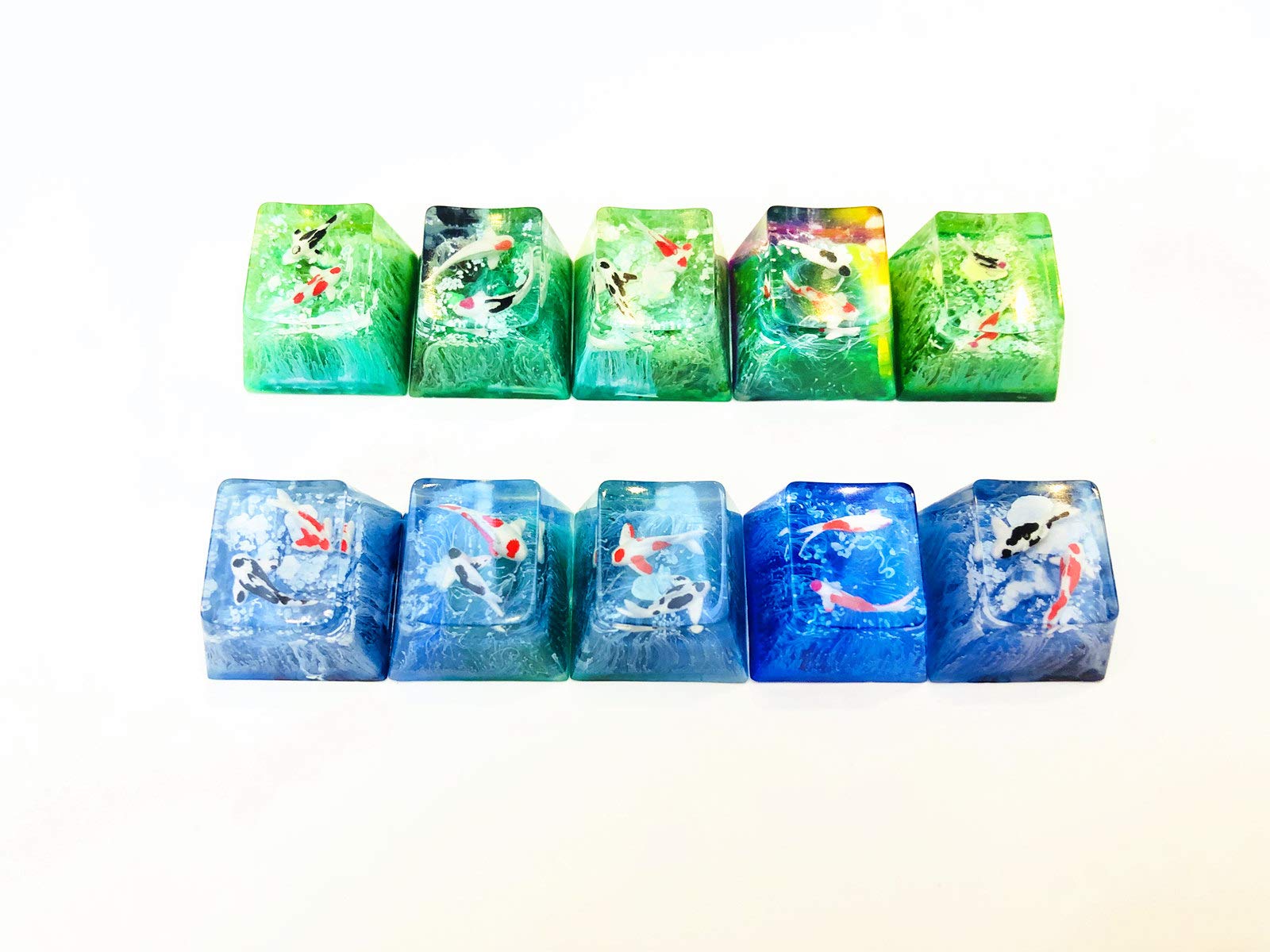 Handmade Koi Fish OEM R4 Resin Keycap Translucent Backlit Keycaps for Cherry MX RGB Switch Gaming Mechanical Keyboards DIY Replace (Blue)