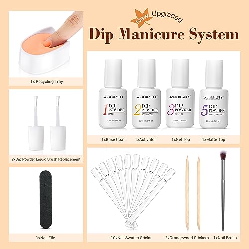 AZUREBEAUTY Dip Nails Powder Starter Kit, Maple Grey Sage Green Dark 8 Colors Set with Nail Swatch Sticks, Fall Nail Art Base Glossy/Matte Top Coat Activator Essential Liquid Manicure DIY Salon 30 PCS