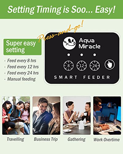AquaMiracle Automatic Fish Feeder for Aquarium, Fish Feeder Automatic Dispenser with Timer Fish Food Timer Fish Food Vacation Feeder Auto Fish Feeder, for Granules Pallets Strips, Volume Adjustable