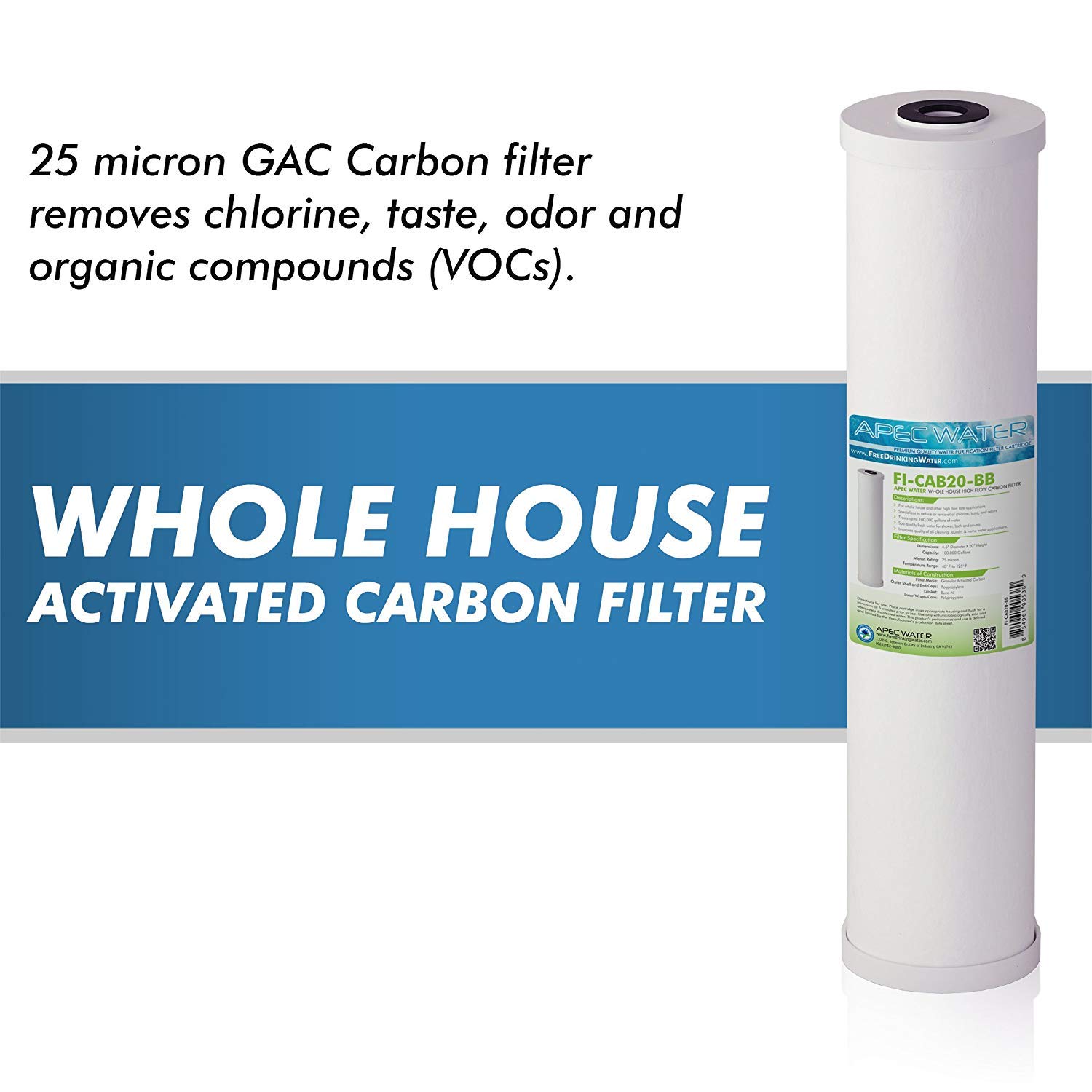 APEC 20" Whole House High Flow GAC Carbon Replacement Water Filter (FI-CAB20-BB)