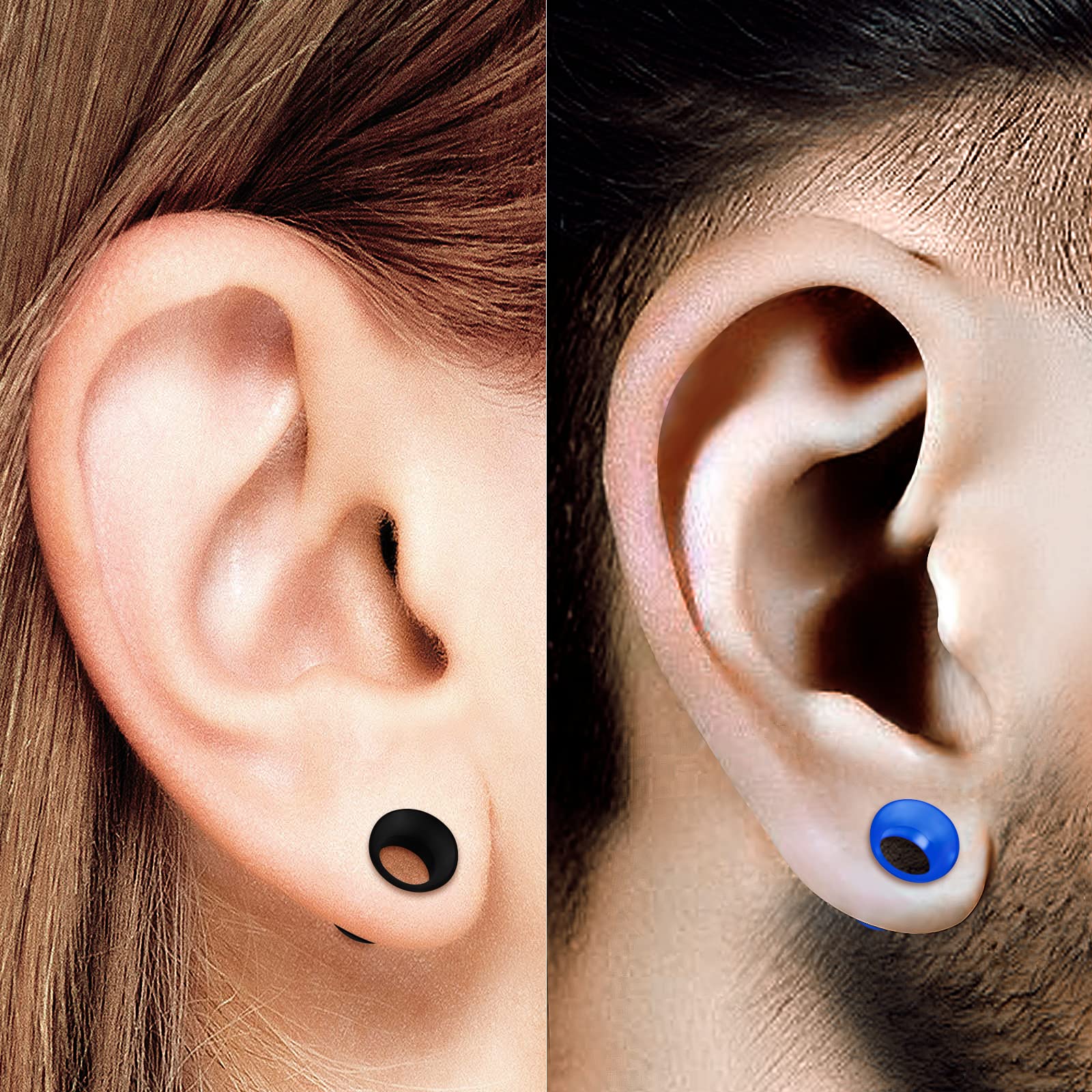 3 Pairs Silicone Gauges 12 mm Black Double Flared Saddle Dark Blue Piercing Ear Stretching Skin Lobe Plug flesh Tunnel BG2040
