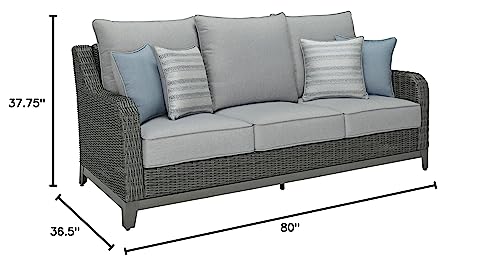 Signature Design by Ashley Outdoor Elite Park Patio Wicker Sofa with Cushion, Gray