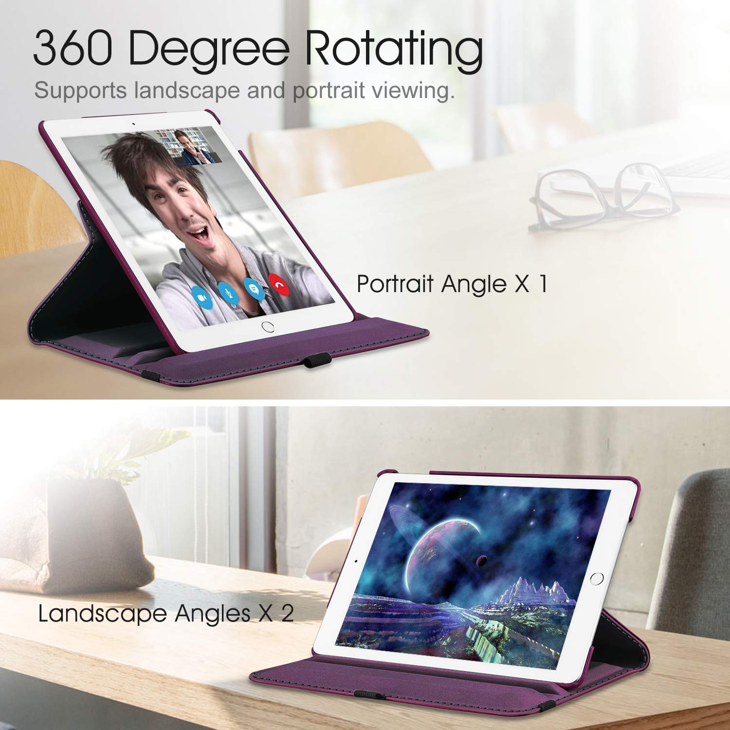 Fintie Case for iPad Pro 9.7-360 Degree Rotating Stand Protective Cover with Smart Stand Cover Auto Sleep/Wake Feature for iPad Pro 9.7 Inch (2016 Version), Purple