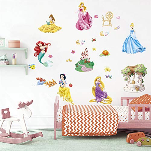 ufengke Princess Mermaid Wall Stickers Castle Wall Decals Art Decor for Bedroom DIY