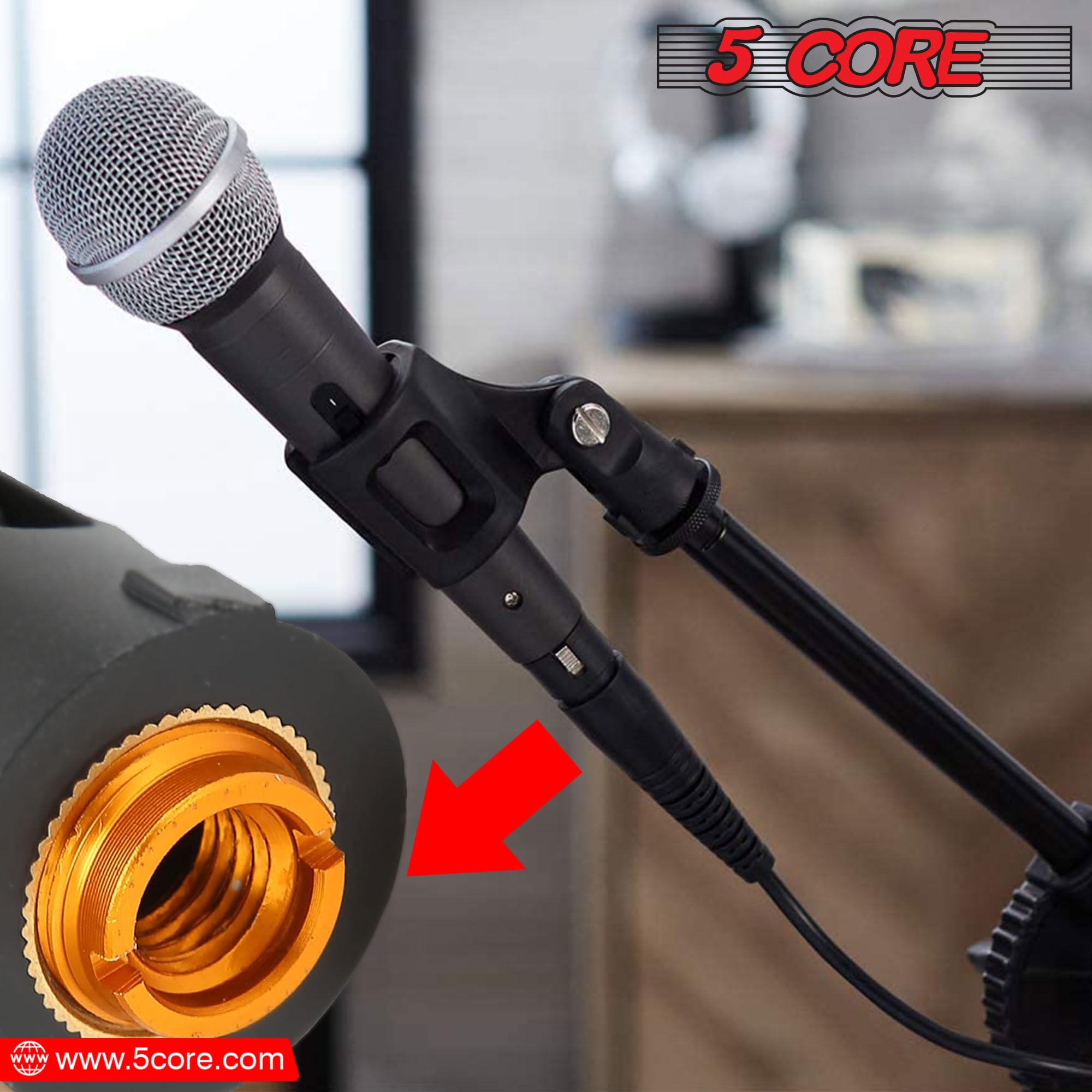 5 Core Mic Clips for Stands 2 Pieces Microphone Clip Holder Universal Adjustable with 5/8" Male to 3/8" Female Screw Adapter Suitable for Handheld Microphones, 2-Pack MC-01 2 PCS