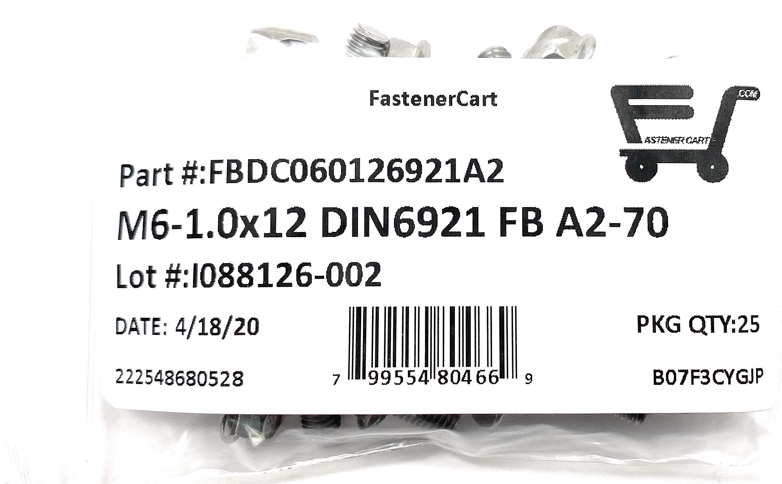 M6-1.00 x 12 Stainless Steel Flange Bolt DIN 6921 A2 (25 Pieces) M6x12