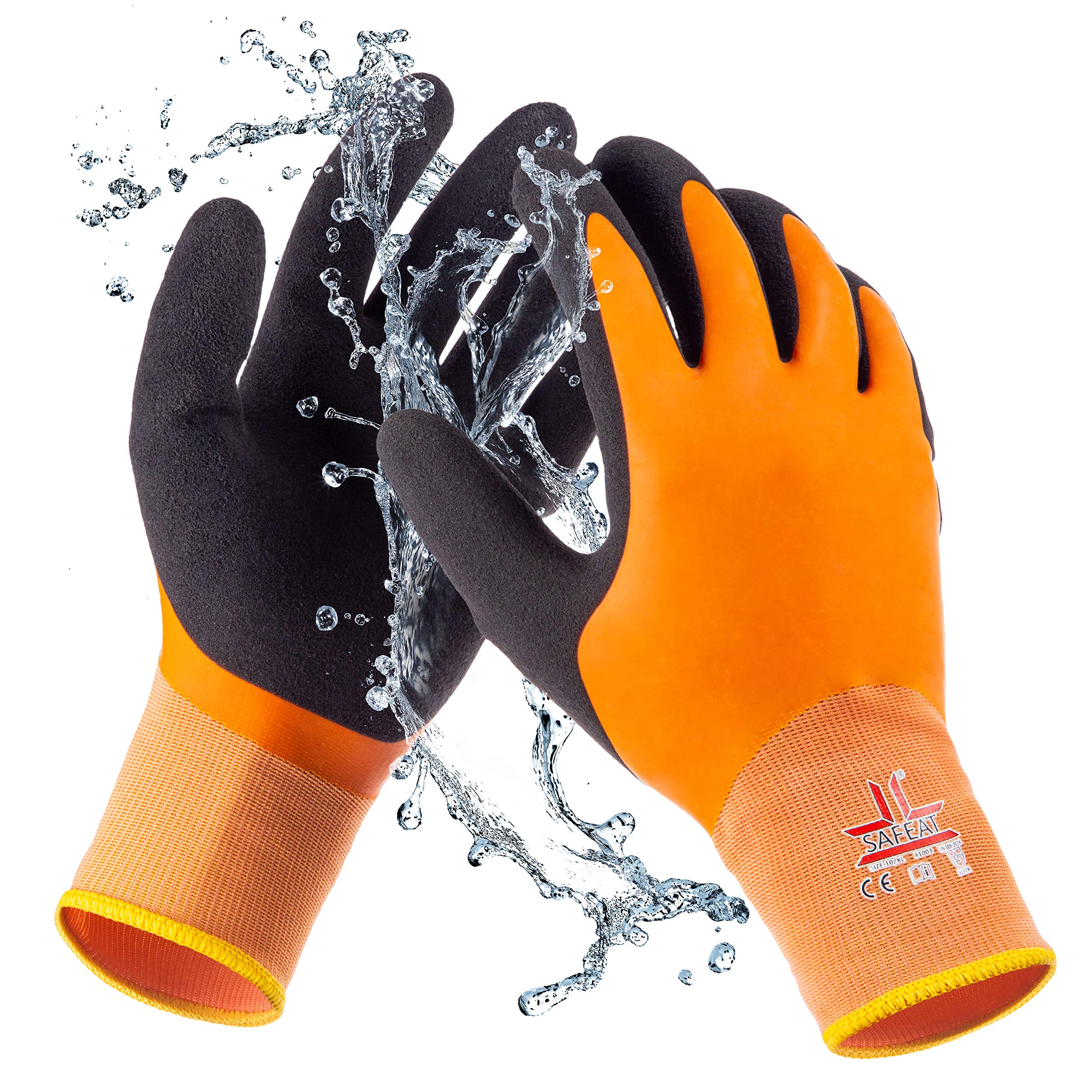 SAFEAT General Waterproof Work Gloves for Men and Women – Flexible, Double Coated Latex, Multipurpose, Sandy Grip Foam 1 Pair (Medium)