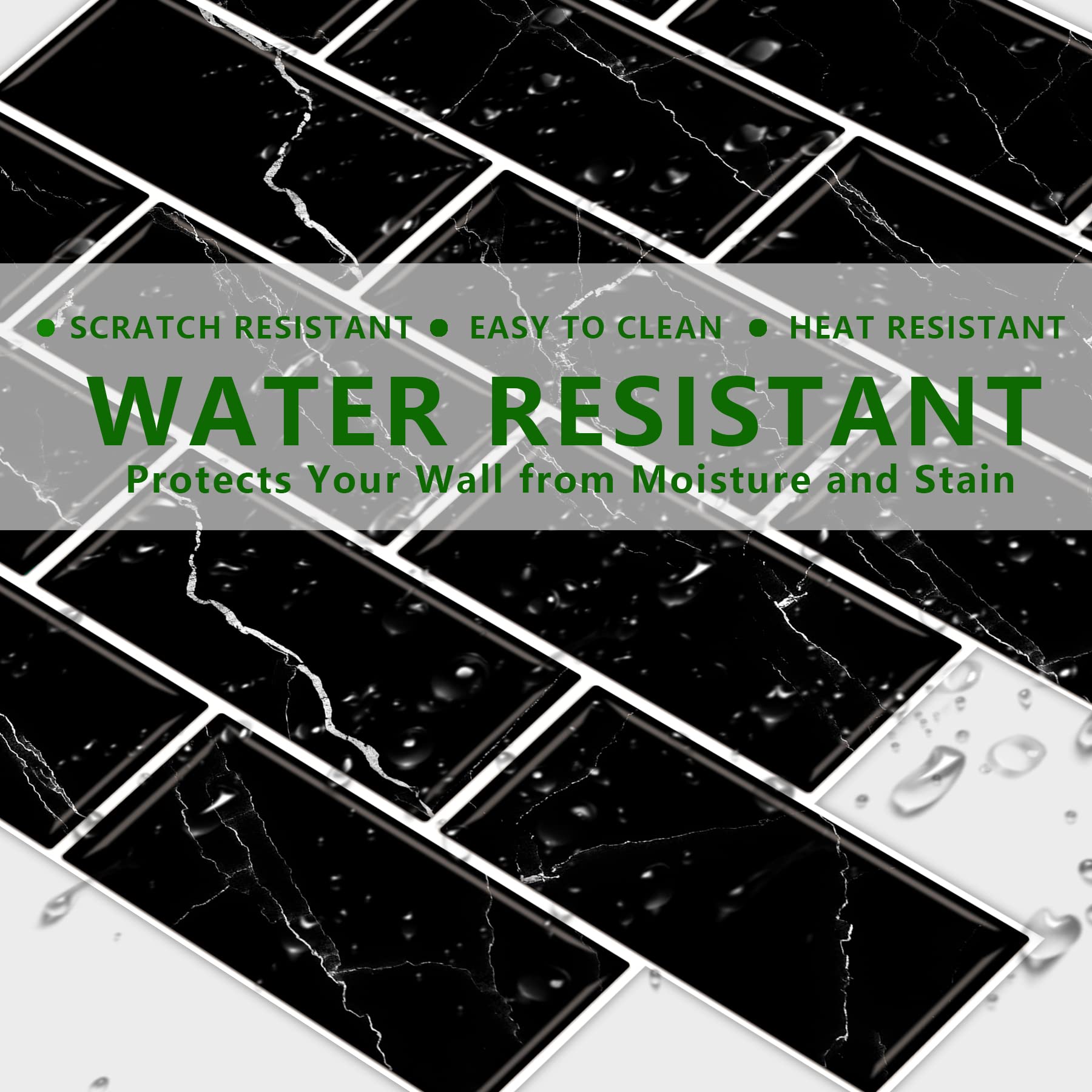 AINNO 10-Sheet Subway Tiles Sticker Peel and Stick Backsplash,12"x12" Premium Self Adhesive Wall Tiles Stick on Back Splashes for Kitchen,Bathroom Black Waterproof Vinyl