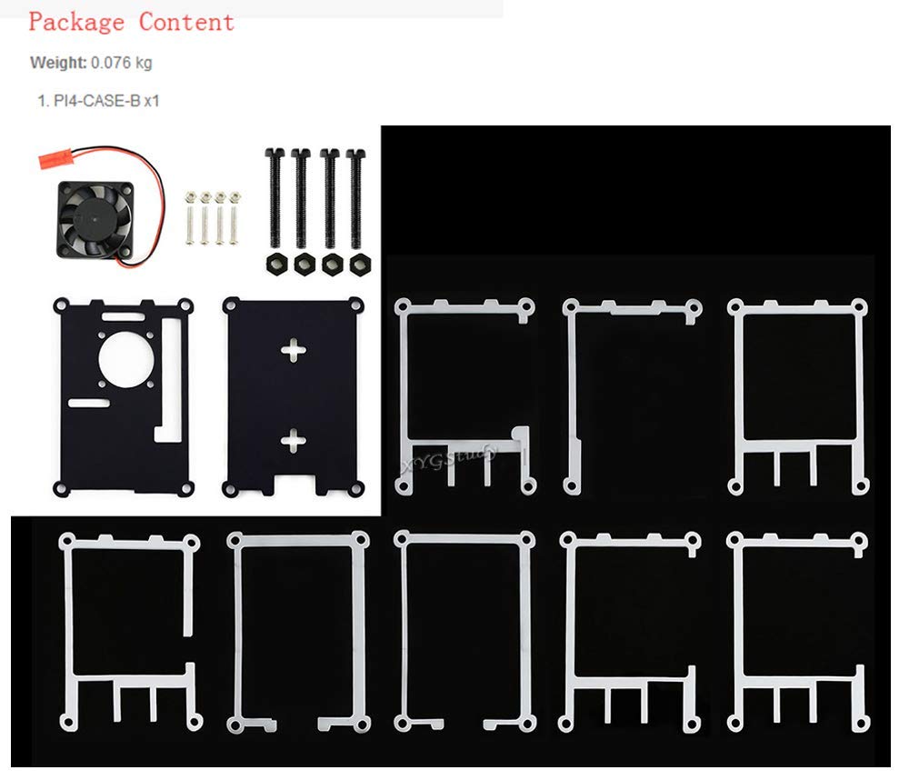 XYGStudy Black/White Acrylic Fully Protection Cover Case for Raspberry Pi 4 Model B, with Cooling Fan (PI4-CASE-B)