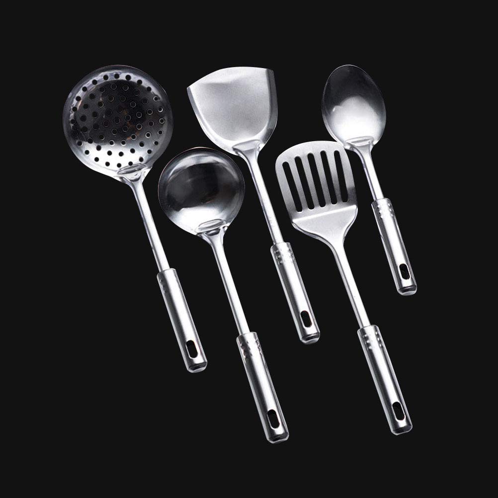 5 Pcs Stainless Steel Cookware Cooking Tools Chef Utensils Stainless Cookware Stainless Steel Scoop Stainless Steel Kitchen Utensils Kitchen Spatula Metal Seven Piece Set