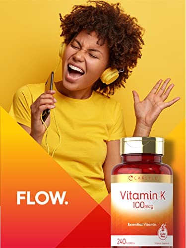 Carlyle Vitamin K 100 mcg | 240 Tablets | Vegetarian, Non-GMO, Gluten Free | Vitamin K Supplement