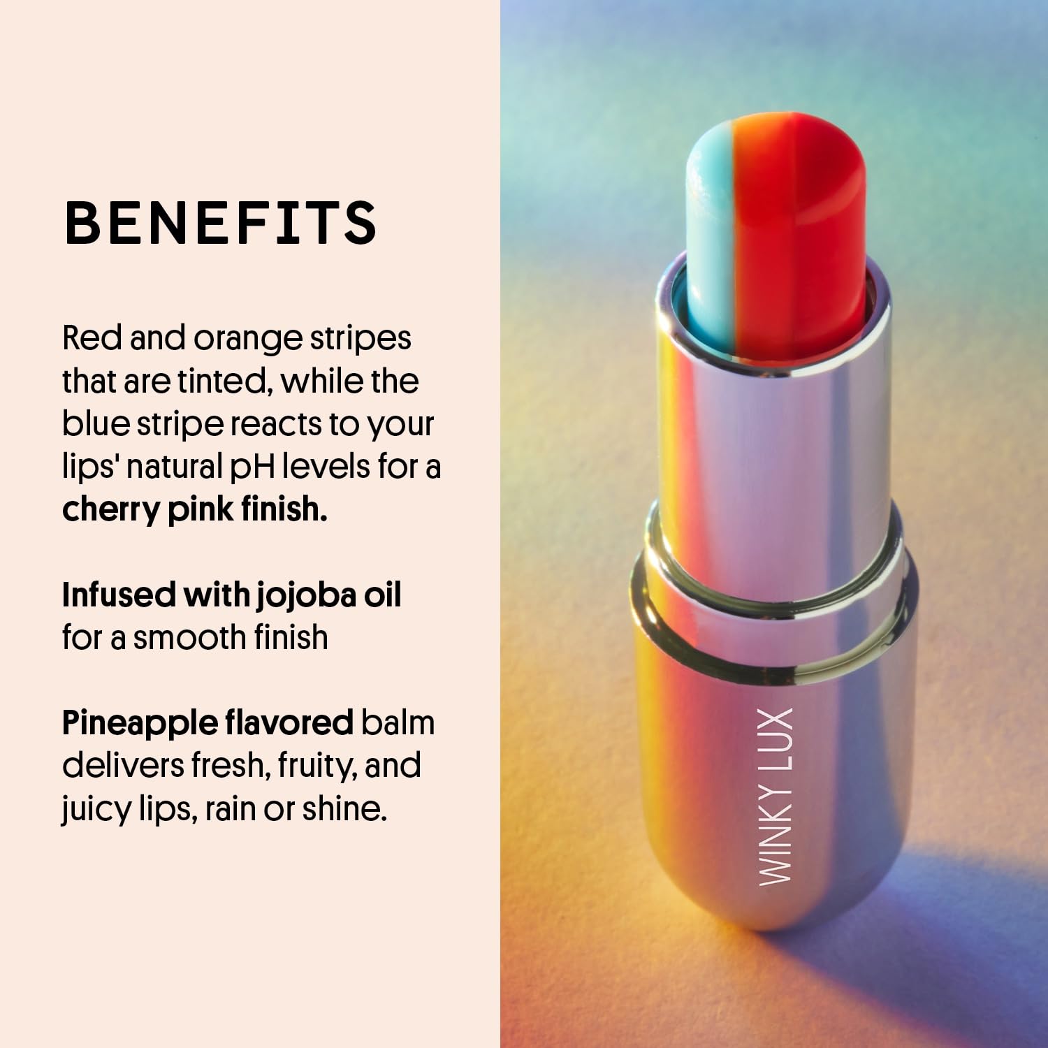 Winky Lux Rainbow pH Tinted Lip Balm, Hydrating Lip Balm, Cherry Pink Tint With Vitamin E and Jojoba Oil to Moisturizer Lips, Vegan & Cruelty Free